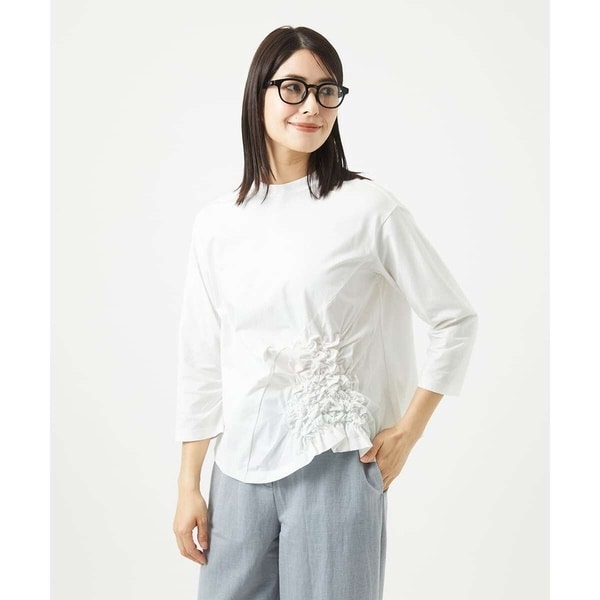 ジャンニ・ロ・ジュディチェ（GIANNI LO GIUDICE）/[洗える]コットン天竺シャーリングフラワーカットソー