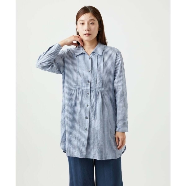 ジャンニ・ロ・ジュディチェ（GIANNI LO GIUDICE）/[洗える]シャーリングストライプチュニックブラウス