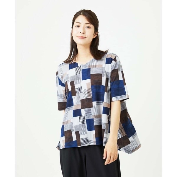 ジャンニ・ロ・ジュディチェ（GIANNI LO GIUDICE）/[接触冷感・洗える]ルービックブロックプリント五分袖カットソー