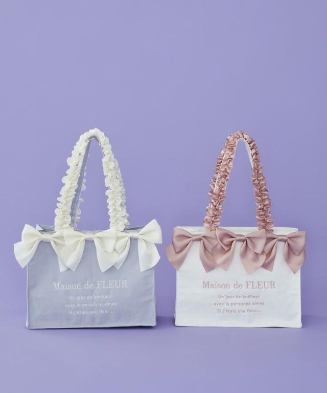 メゾン ド フルール（Maison de FLEUR）/ジャカードリボンフリルスクエアトートMバッグ