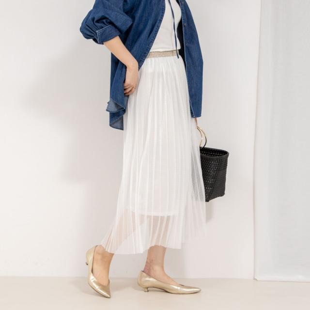 ノーリーズ（NOLLEY’S）/ウォッシャブルラッセルチュールプリーツスカート