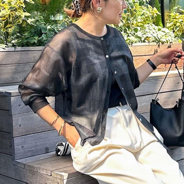 ノーリーズ（NOLLEY’S）/《手洗い可能》シアーブロックチェック2WAYクルーネックカーディガン