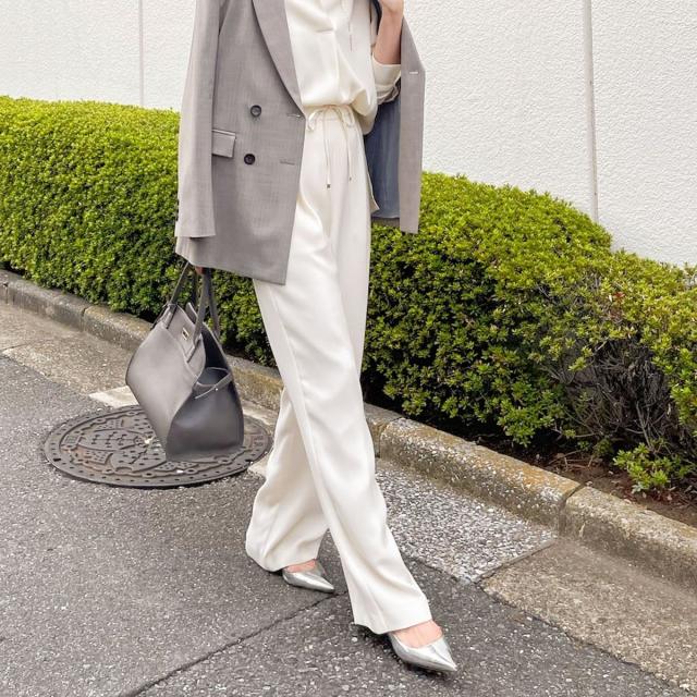 ノーリーズ（NOLLEY’S）/《セットアップ対応》ウォッシャブルダブルクロスサテンイージーワイドパンツ