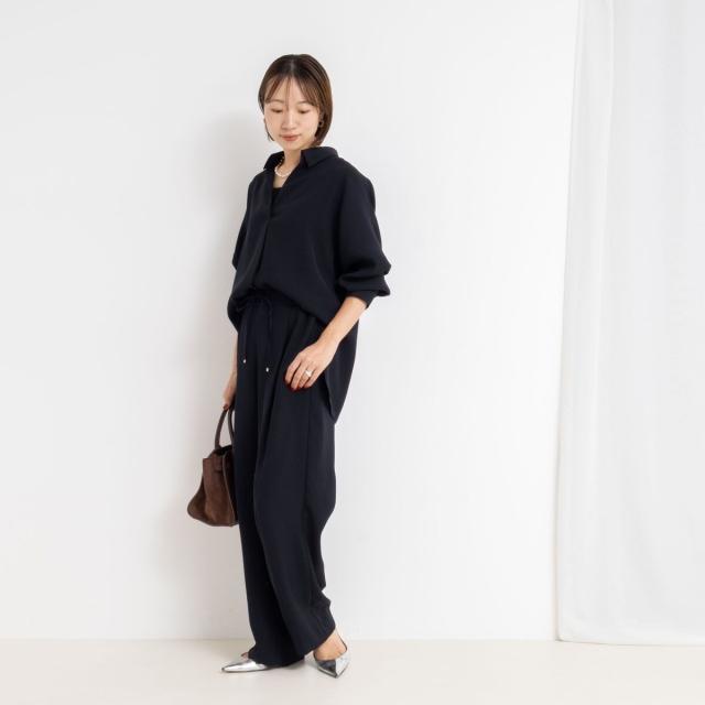 ノーリーズ（NOLLEY’S）/《セットアップ対応》ウォッシャブルダブルクロスサテンイージーワイドパンツ