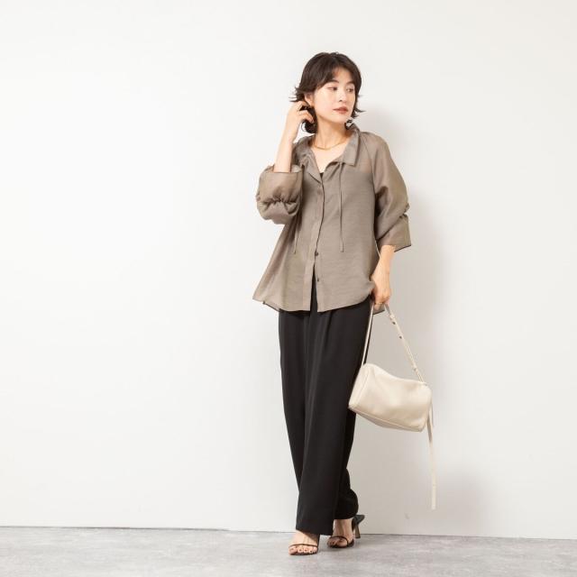 ノーリーズ（NOLLEY’S）/《セットアップ対応》ウォッシャブルダブルクロスサテンイージーワイドパンツ