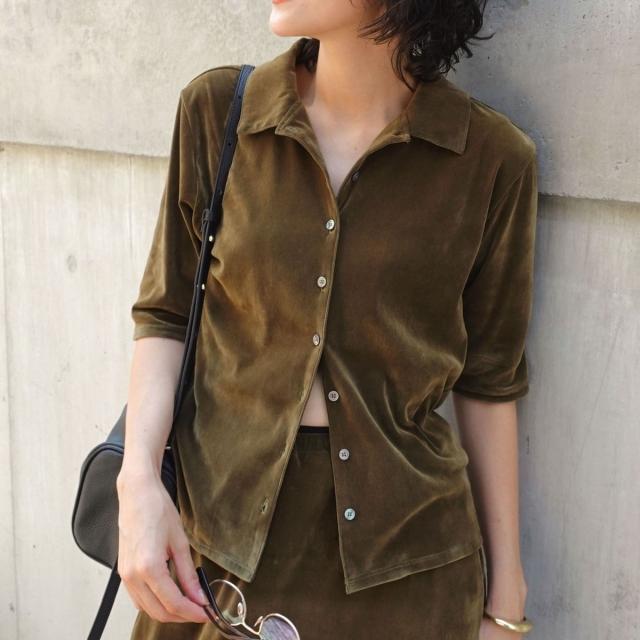 マクウェル（MAQWEL）/【MAQWEL/マクウェル】ウォッシャブルベロア半袖シャツ