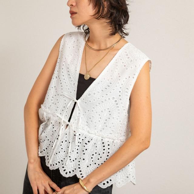 マクウェル（MAQWEL）/【MAQWEL/マクウェル】《セットアップ対応》ウォッシャブルエンブロイダリーレースベスト