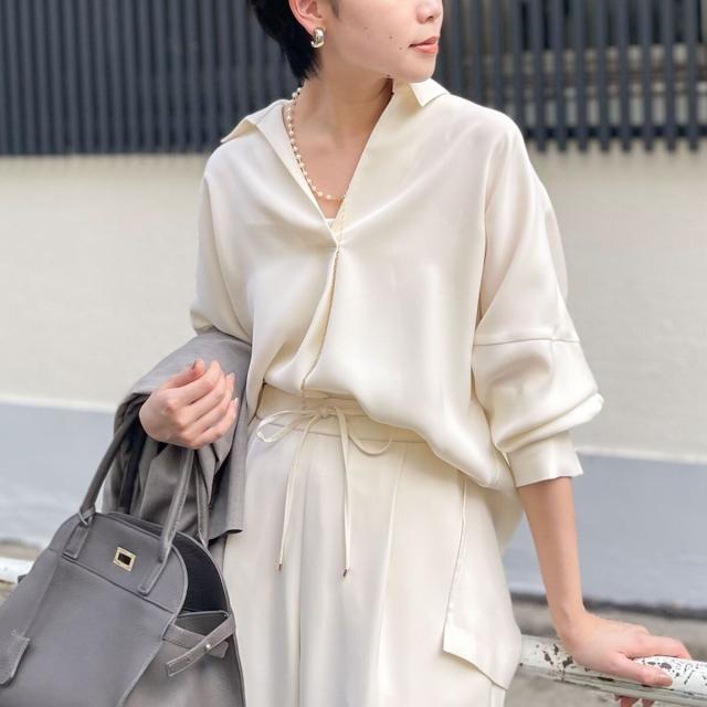 ノーリーズソフィー（NOLLEY’S sophi）/《morisachiシリーズとセットアップ対応》ウォッシャブルダブルサテンスキッパーブラウス