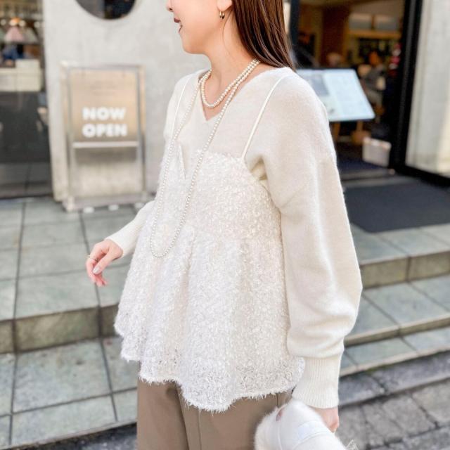 ノーリーズソフィー（NOLLEY’S sophi）/《セットアップ対応》ウォッシャブルフェザーチュールキャミブラウス