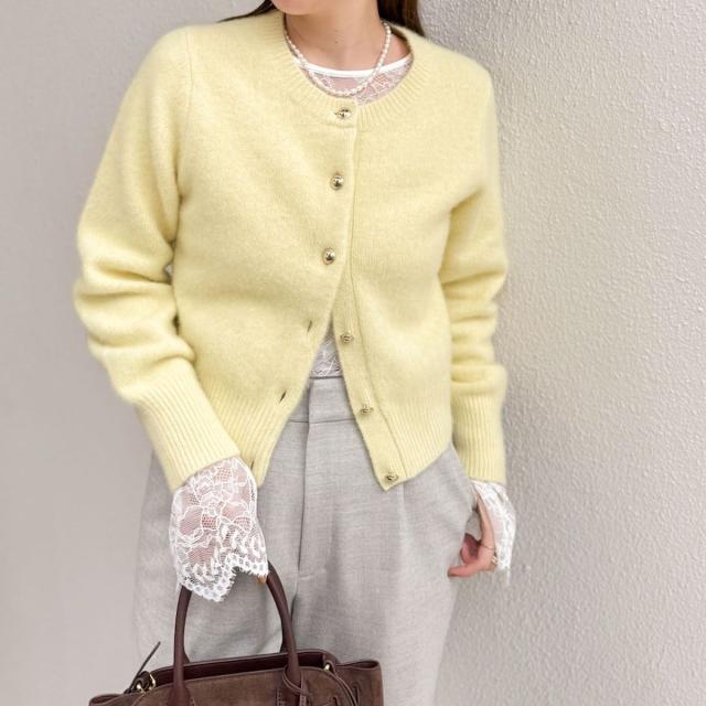 ノーリーズソフィー（NOLLEY’S sophi）/ヘアリーメタル釦クルーネックカーディガン