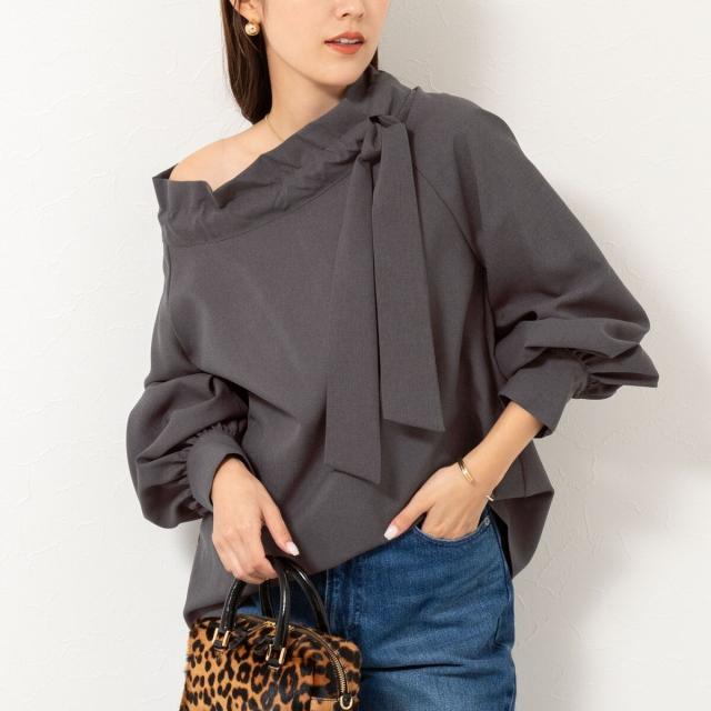 ノーリーズ（NOLLEY’S）/ウォッシャブル衿ギャザーリボンブラウス