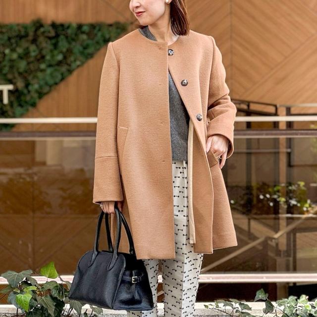 ノーリーズ（NOLLEY’S）/ブローチ付きAラインノーカラーコート