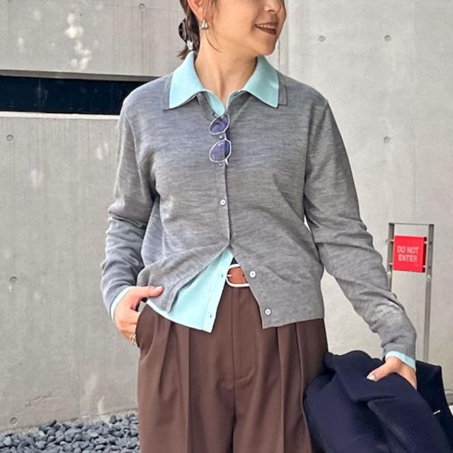 ノーリーズ（NOLLEY’S）/《手洗い可能》16Gマレー襟付きカーディガン