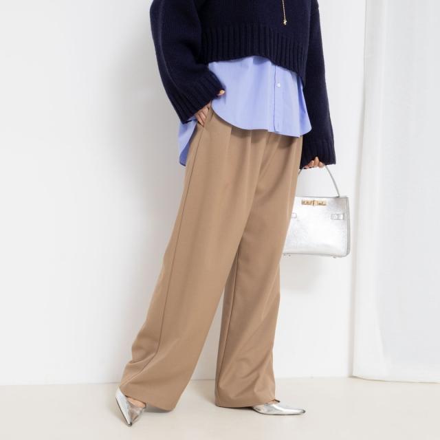 ノーリーズソフィー（NOLLEY’S sophi）/《セットアップ対応》ウォッシャブルウール混ツイルハイウエストワイドパンツ