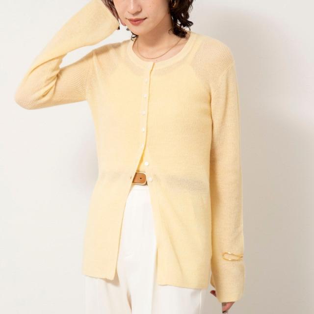 ノーリーズソフィー（NOLLEY’S sophi）/《手洗い可能》モヘヤ混片畦ミディ丈Cネックカーディガン