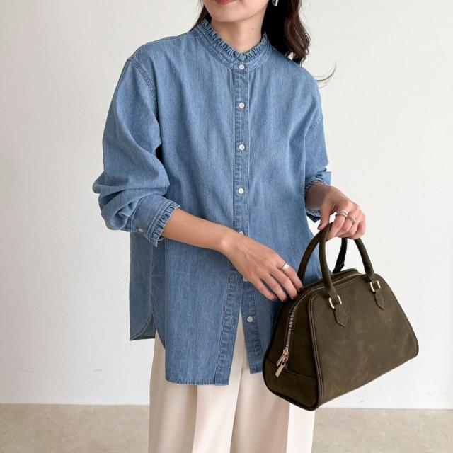 フレディエミュ（fredy emue）/バンドカラーフリルシャツ