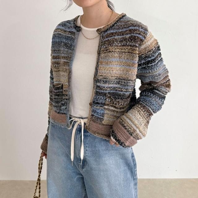 フレディエミュ（fredy emue）/ツイードボーダーカーディガン