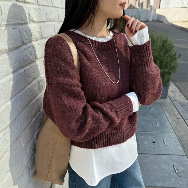 フレディエミュ（fredy emue）/キラキラクロップド丈ニットプルオーバー