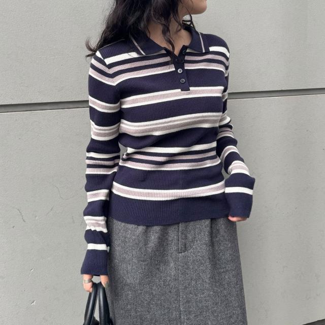 フレディエミュ（fredy emue）/マルチボーダー衿付きリブニット