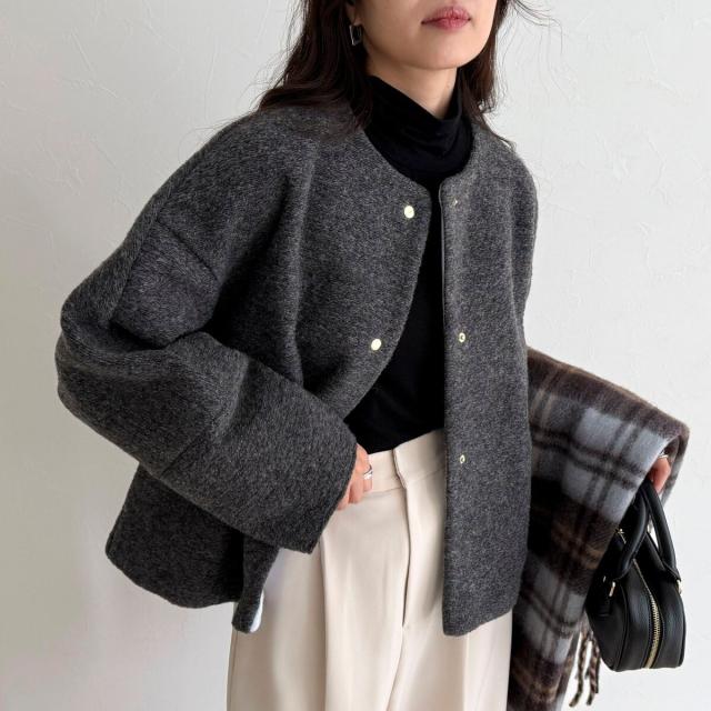 フレディエミュ（fredy emue）/イタリアンエアリーノーカラーブルゾン