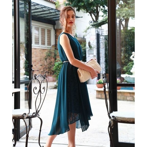 ドリードール（Dorry Doll）/レース＆プリーツ切り替えシフォンスカートロングワンピース