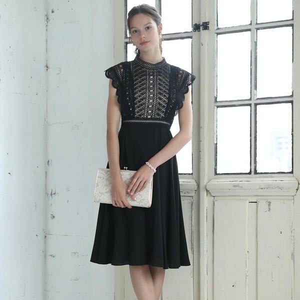 ドリードール（Dorry Doll）/何学レース切り替えシフォンフレアースカートドレス