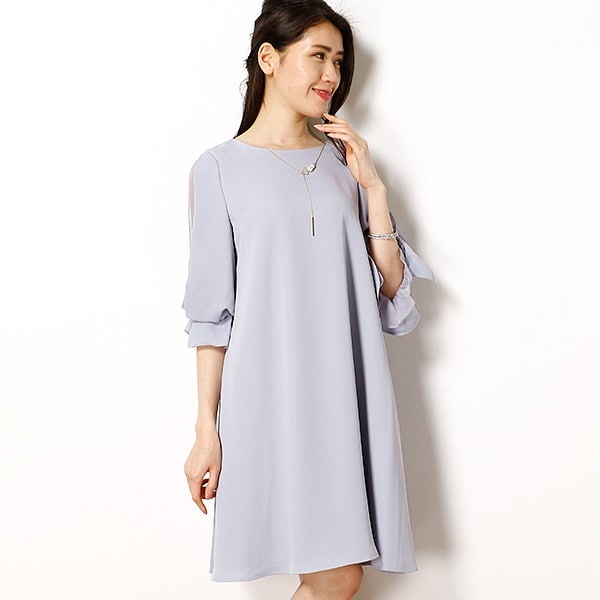 リュクス　ブリュレ（Luxe brille）/ゴールドチェーンネックレス付きタックシフォン使い5分袖Ａラインワンピース