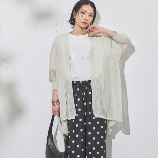 ドゥ アルシーヴ（Doux archives）/ウォッシャブルコットンオープンメッシュカーディガン