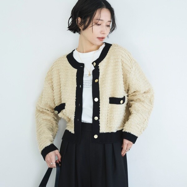 ドゥ アルシーヴ（Doux archives）/バイカラーループヤーンニットカーディガン