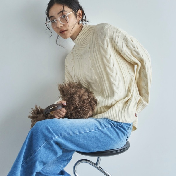 ドゥ アルシーヴ（Doux archives）/ケーブルハイネックニットプルオーバー