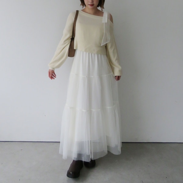 アルシーヴ（archives）/肩リボンニットプルオーバー×チュールキャミワンピースＳＥＴ