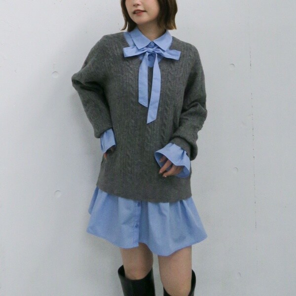 アルシーヴ（archives）/ケーブルニットチュニック×シャツミニワンピースＳＥＴ