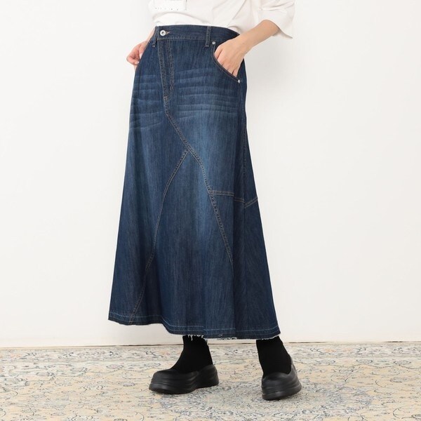 ニコルホワイト（NICOLE WHITE）/ウエストバックゴムランダム切り替えデニムフレアスカート