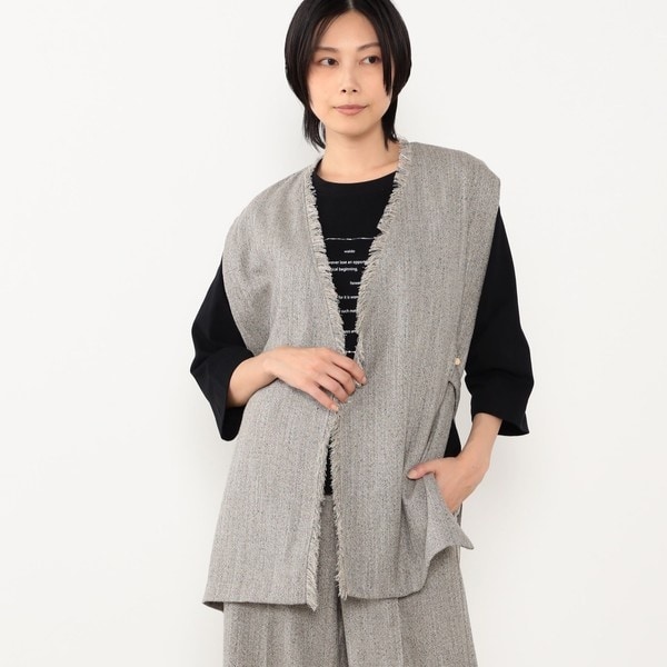 ニコルホワイト（NICOLE WHITE）/【WALDO】フリンジノーカラージレ