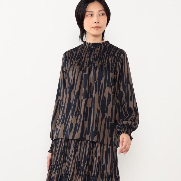 ニコルホワイト（NICOLE WHITE）/【WALDO】ゼブラ風柄シャーリングブラウス