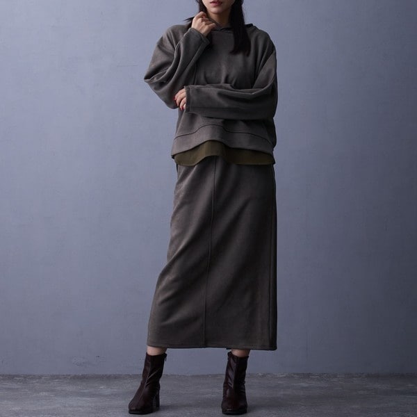 ニコルホワイト（NICOLE WHITE）/【セットアップ】フードプルオーバー×ロングスカート