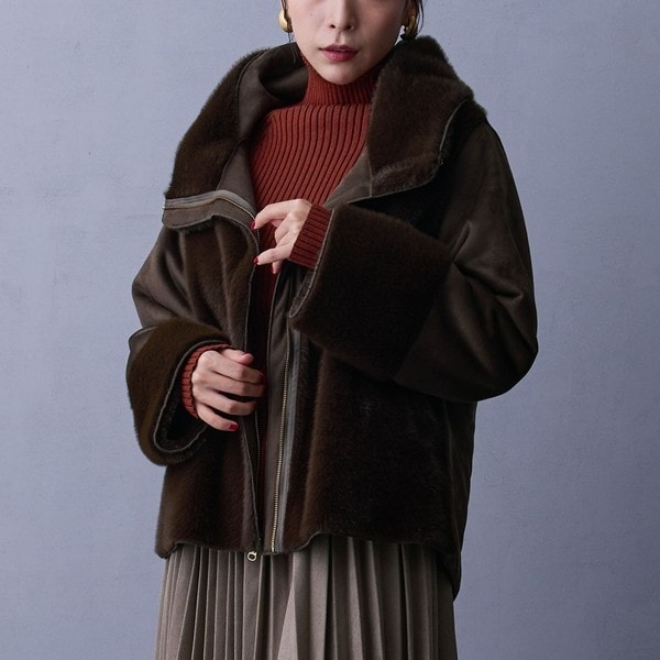 ニコルホワイト（NICOLE WHITE）/リバーシブルフェイクムートンブルゾン