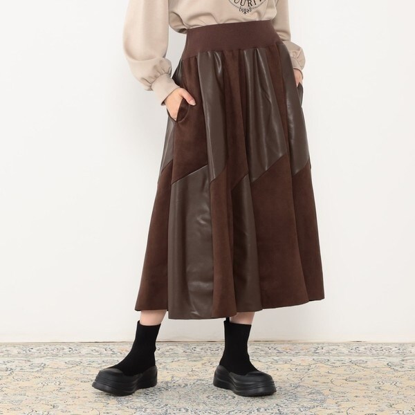 ニコルホワイト（NICOLE WHITE）/【WALDO】合皮ドッキングフレアスカート