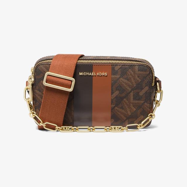 マイケル・コース（Michael Kors）/JET SET エンパイア シグネチャーロゴ ストライプ ダブルジップ カメラバッグ スモール
