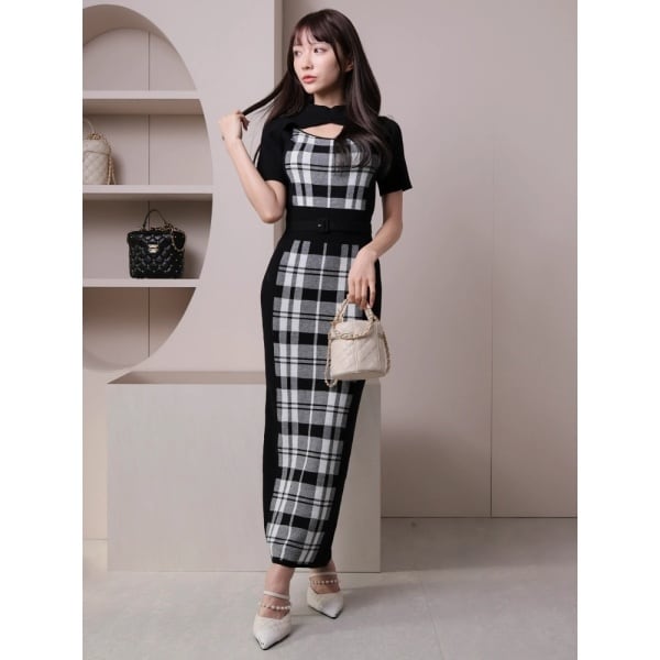 リップサービス（LIPSERVICE）/チェックジャガードデコルテオープンミディワンピース(WEB限定)