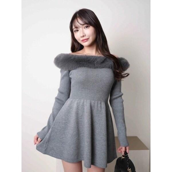 リップサービス（LIPSERVICE）/ファーオフショルフレアニットワンピース