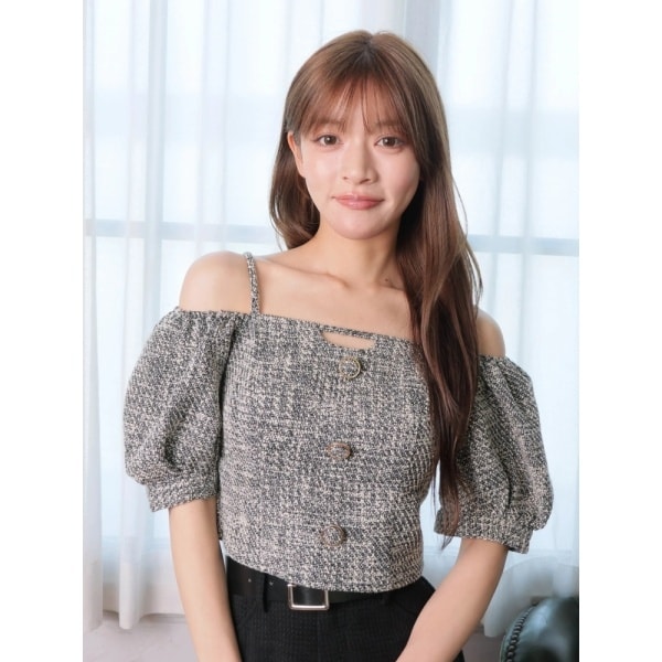 リップサービス（LIPSERVICE）/ツイードオフショルトップス