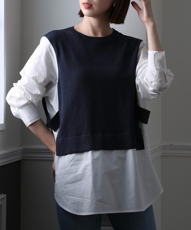 プールヴー（PourVous）/ブラウスドッキングニットプルオーバー