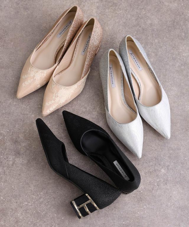 プールヴー（PourVous）/レース×グリッターチャンキーヒール
