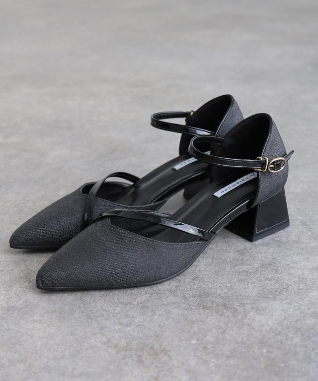 プールヴー（PourVous）/グリッターストラップチャンキーヒールパンプス