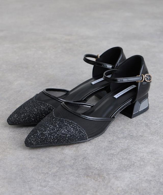 アトロ（atlo）/グリッターチャンキーヒールシアーパンプス