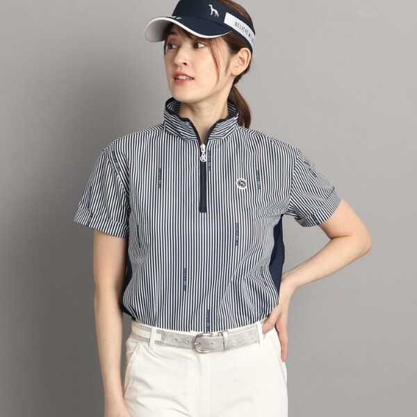 アダバット（adabat）/ストライプデザイン 半袖ハーフジッププルオーバー