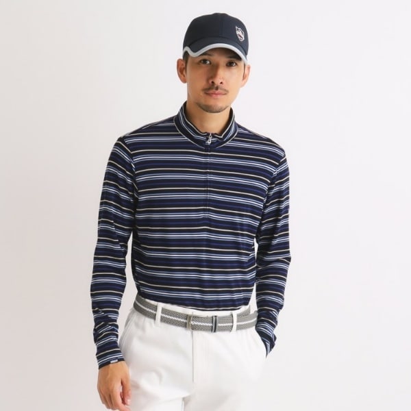 アダバット（adabat）/【吸湿発熱】ボーダーデザイン 長袖ハーフジッププルオーバー