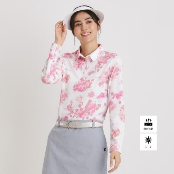 アダバット（adabat）/UVカット吸水速乾 フラワープリント長袖ポロシャツ