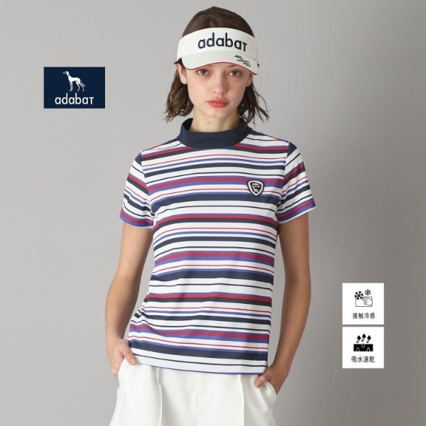 アダバット（adabat）/【新レーベル ADABAT NAVY】吸水速乾接触冷感 マルチボーダーモックネックT